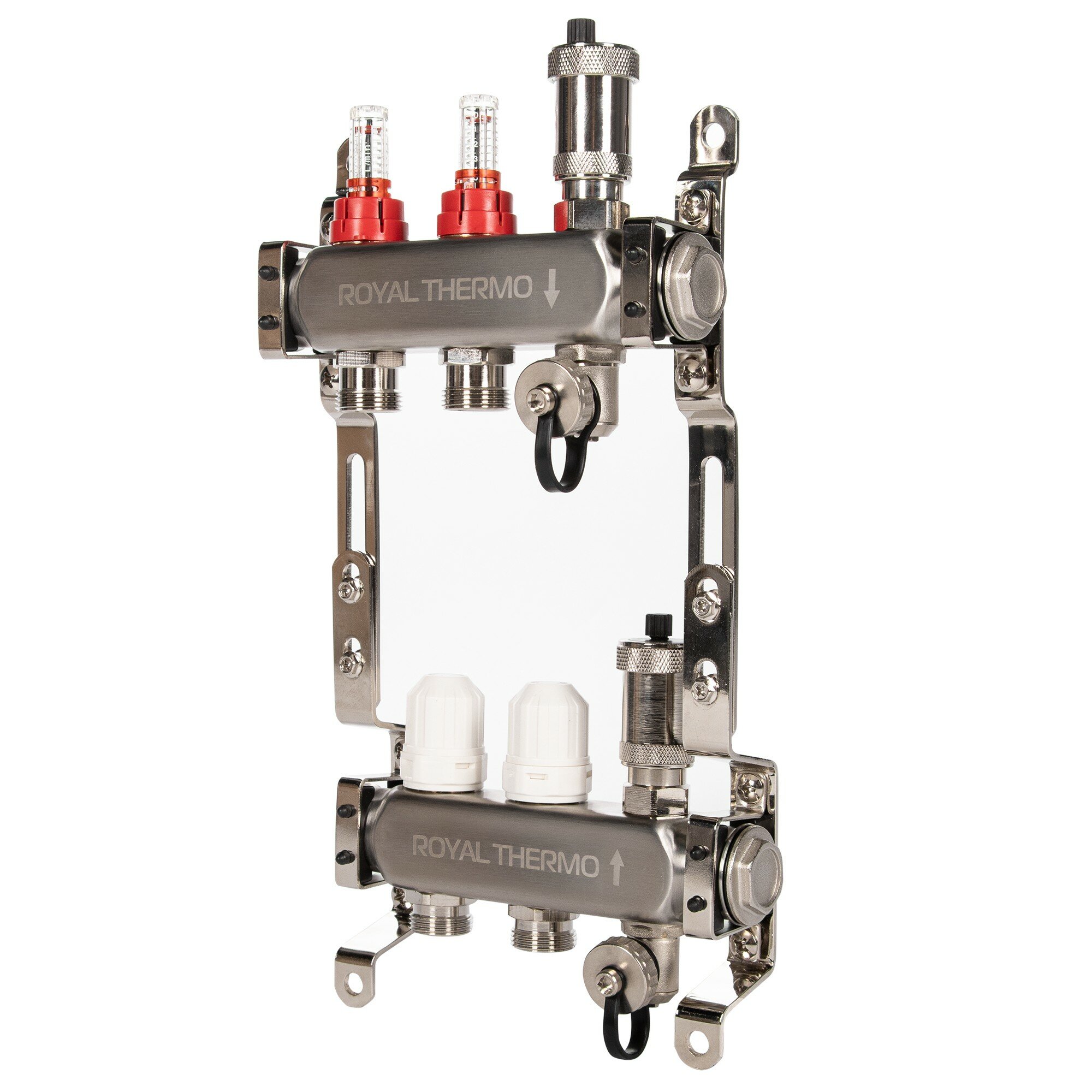 Коллектор Royal Thermo нерж. в сборе с расходомерами 1" ВР-3/4" НР с автомат. воздухоотвод-ми 2 вых.
