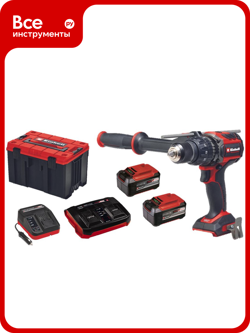 Дрель аккумуляторная ударная Einhell PXC TP-CD 18/120 Li-i BL, 18В, 120Нм, 2 акк. 5.2Ач+ЗУ230+ЗУ12+M-Case 4514310SETL