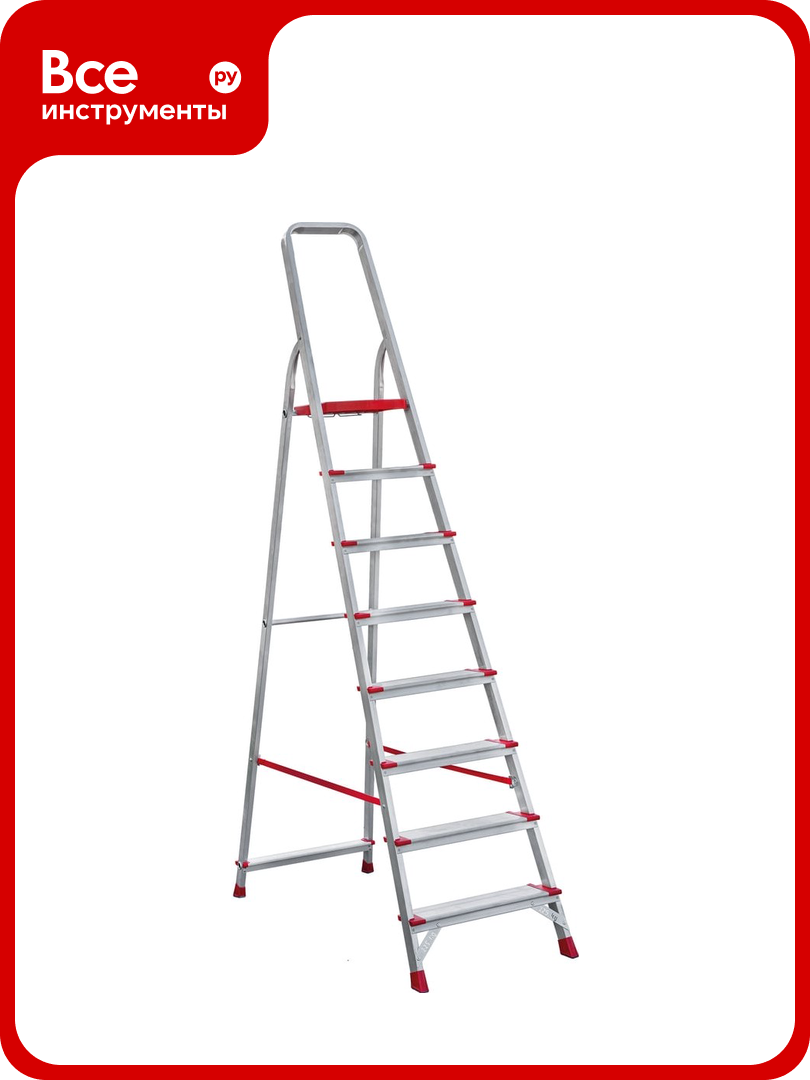 Профессиональная, Новая, стремянка Новая Высота 8 ступеней с шириной 130 мм, 2К башмаки, Max нагр. 250 кг, 5110108