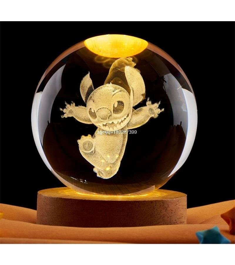 Ночной светильник-статуэтка «Стич» из хрусталя (6 см, тёплый свет) / Светящийся хрустальный шар