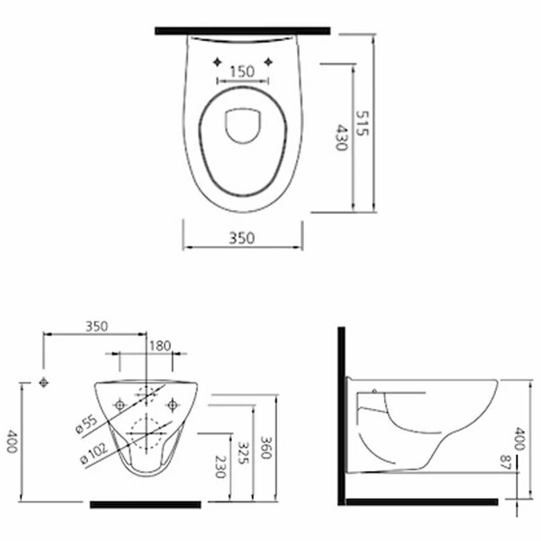 Унитаз подвесной Kale Optimum безободковый с сиденьем без микролифта, белый 310200100080+41020040005