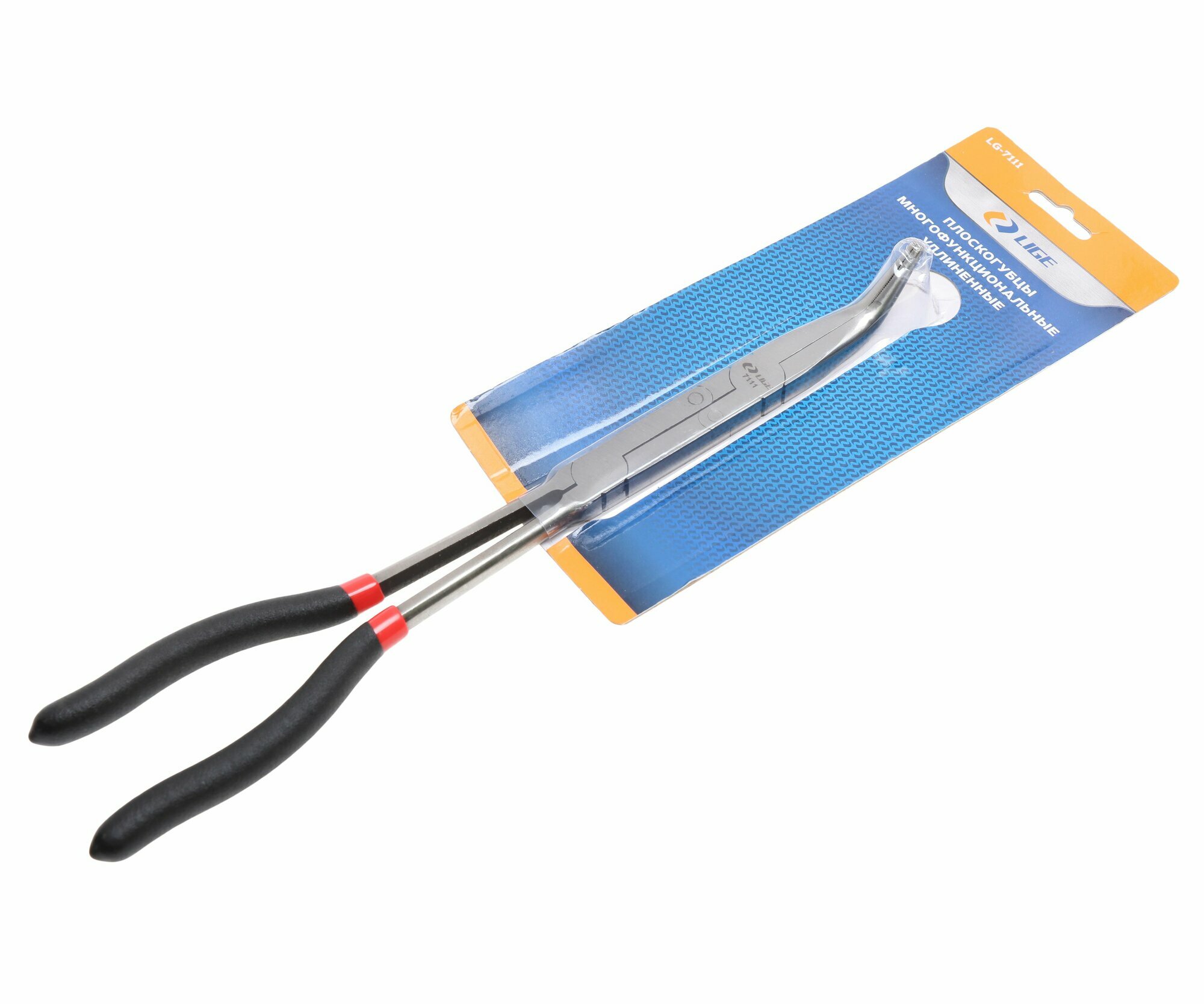 Плоскогубцы многофункциональные удлиненные с двойным шарнирным механизмом (изогнутые 45 , зажим 218мм, L-330мм) в блистере LG-7111 LIGE