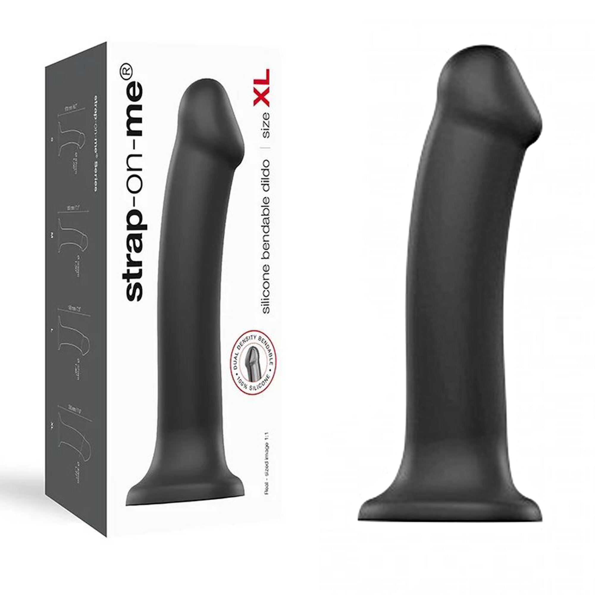 Фаллоимитатор Strap-On-Me Dildo Dual Density Semi-Realistic гнущийся, черный (XL - 20, Ø 4.5 см)