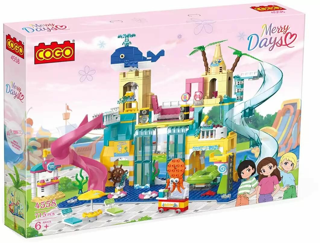Конструктор COGO "Аквапарк с китом", блочный, 715 деталей
