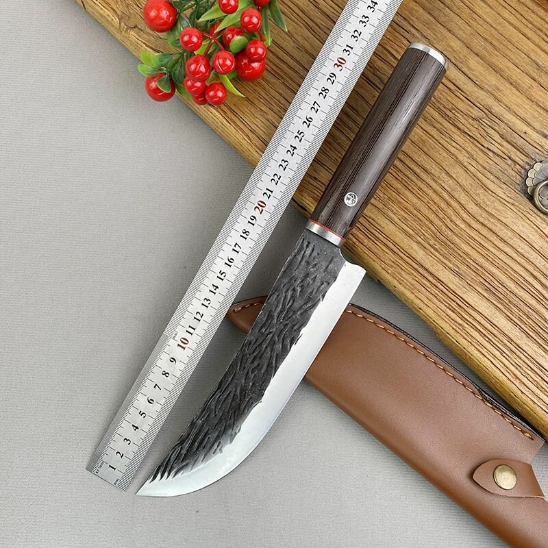 Нож кухонный пчак кованый из нержавеющей стали c чехлом и подарочной упаковкой, длина лезвия 19,5см, JDtec WT426