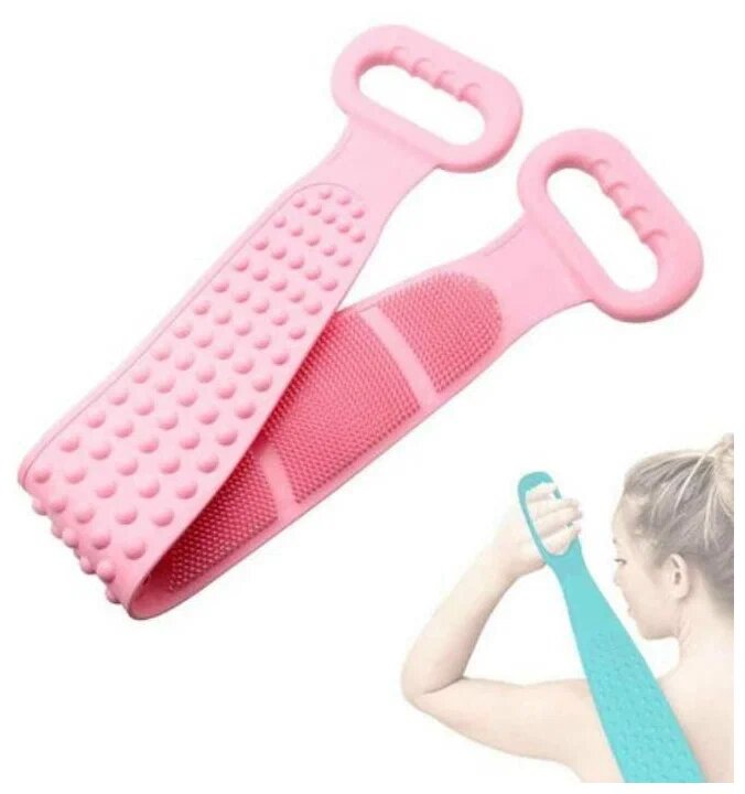 Мочалка-щетка, мягкая, силиконовая, для тела, длина 70см, ширина 8 см, цвет розовый