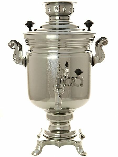 Жаровой самовар на дровах 2,5 литра никелированный "цилиндр" рифленый с трубой