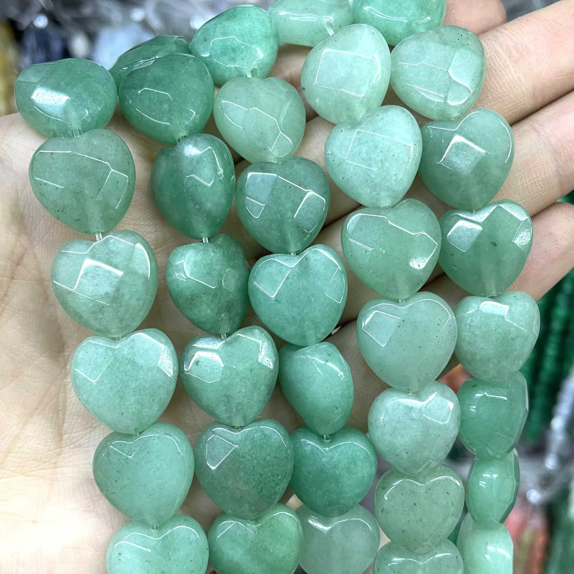 Сердечные бусины тигровый глаз и бирюза SYSRXLR Изумрудный, 15mm about 14pcs, Green Aventurine