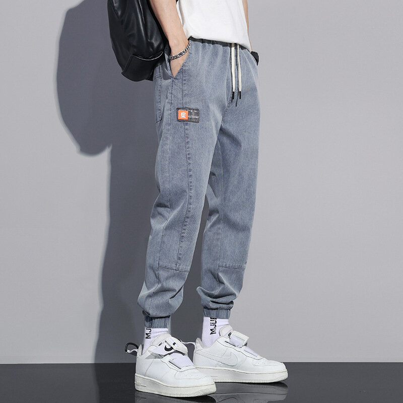 Слим тапер джинсы Rong Новые повседневные брюки мужские девятидлинные стеганые рабочие широкие модные имитация денима, Размер_30