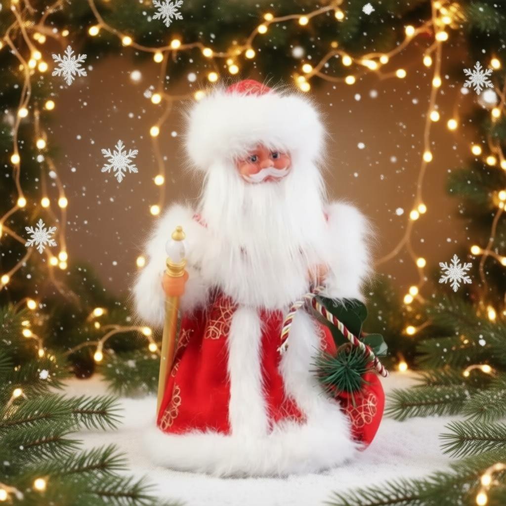 Дед Мороз в пушистой шубе с мешком "Зимнее волшебство" , 40 см , красный