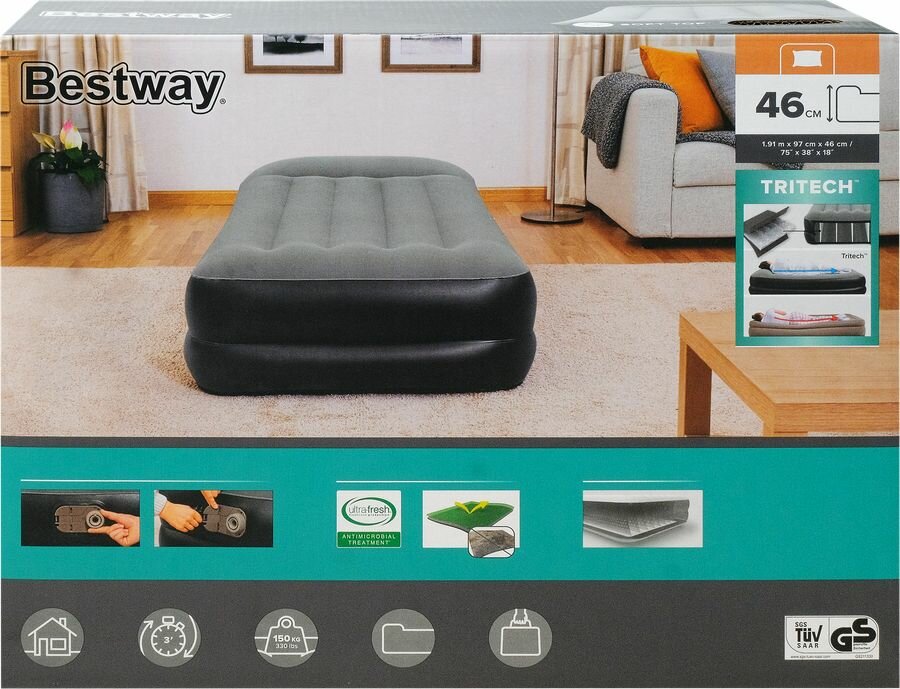 Матрас надувной BESTWAY Tritech 191х97х46см, c электронасосом, Арт. 67401