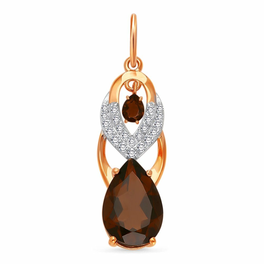 Подвеска, красное золото, 585 проба, родирование, фианит, раухтопаз