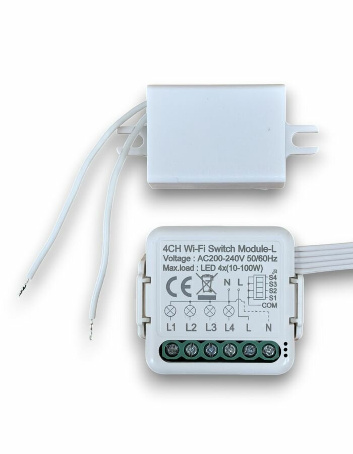Wi-Fi выключатель на 4 линии, 10-100Вт, под Tuya/Smart Life и т. д. без нейтрального провод, GIRIER