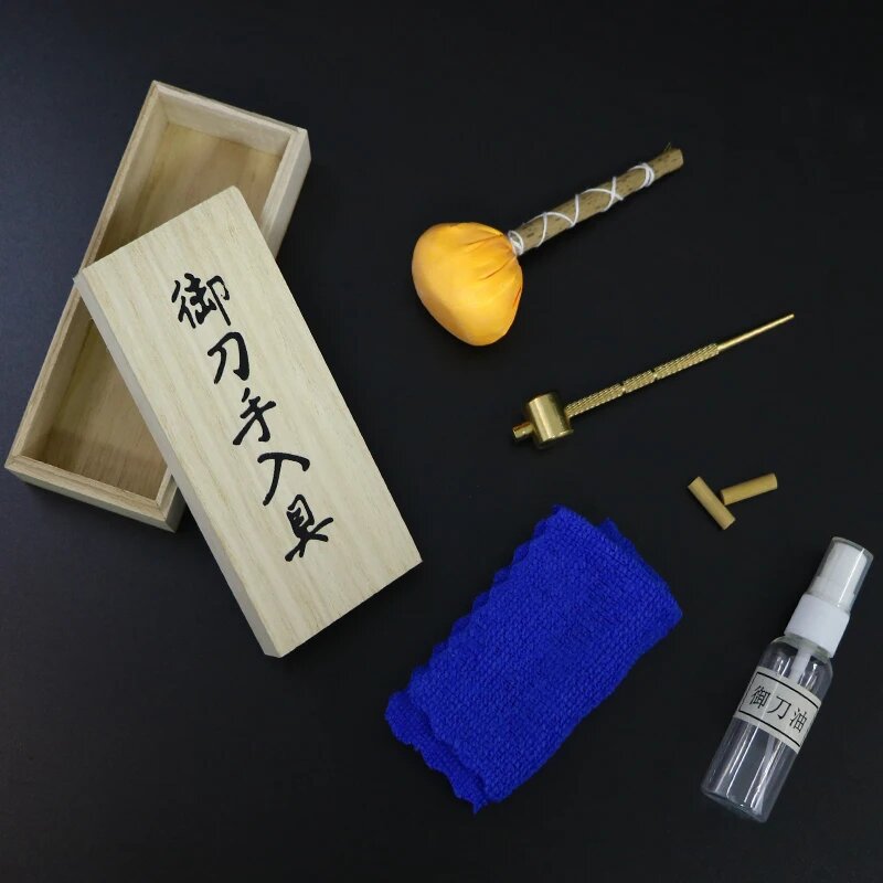 Набор для чистки японского самурая, катана, меч, набор инструментов для хранения, деревянный чехол, лезвие, ткань, латунный молоток без масла