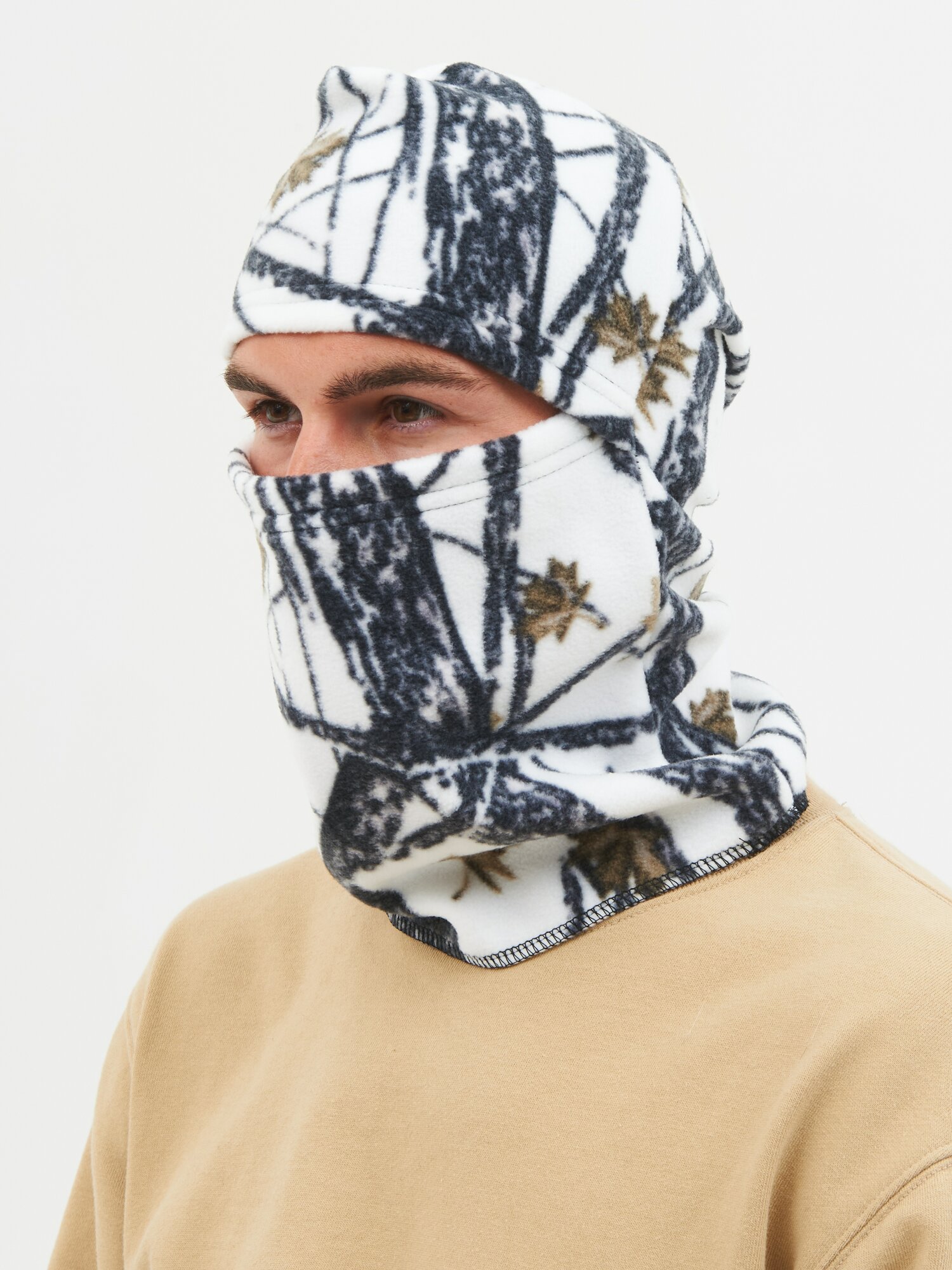 Балаклава мужская зимняя тактическая военная Huntsman Флис, подшлемник мужской зимний теплый для охоты и рыбалки, 280 г/м, цвет белый лес (р.58-60)