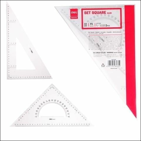 Набор больших треугольников пластиковые 38*30см DELI E6440 прозр. 2шт