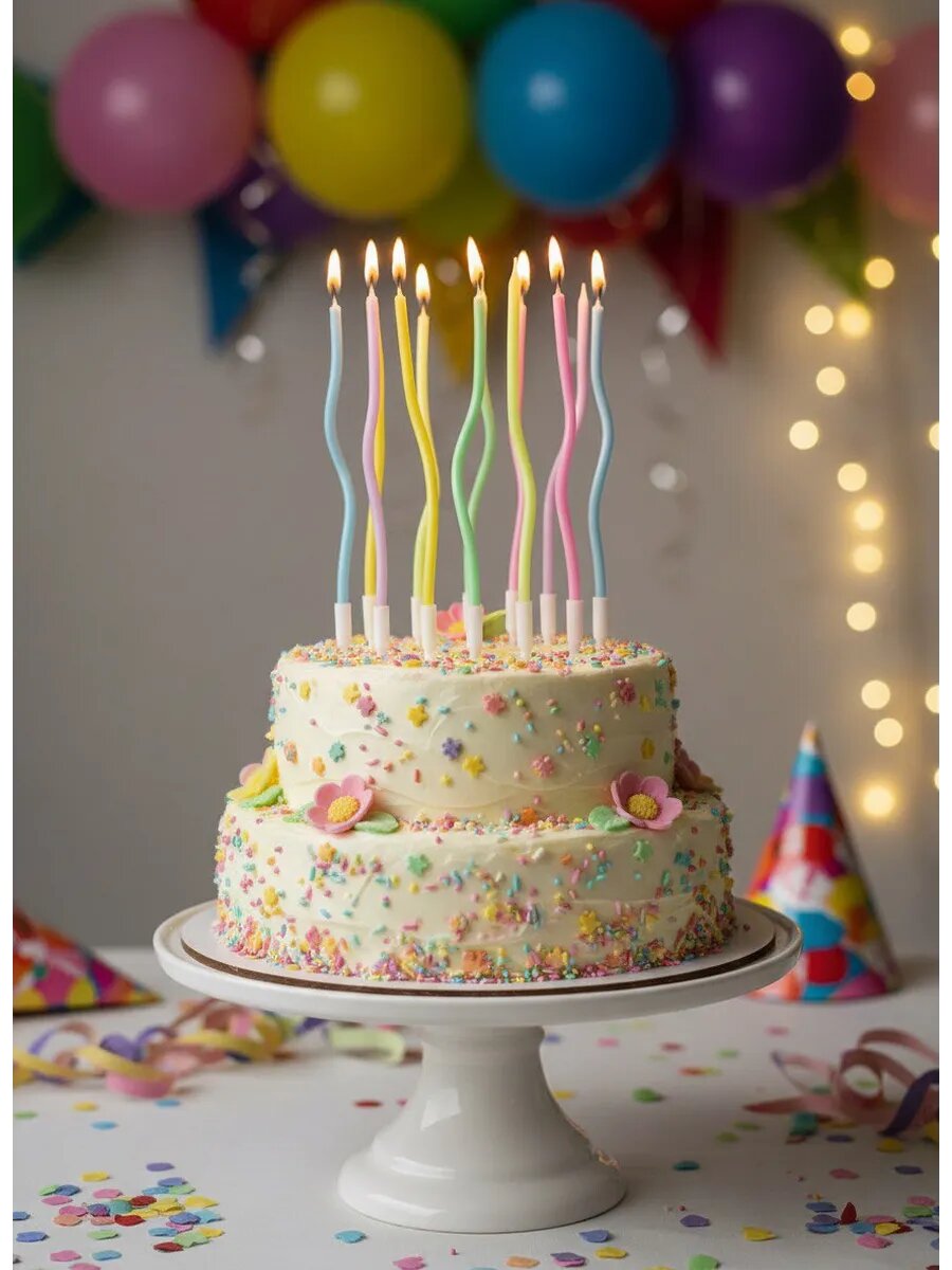 Свечи для торта разноцветные длинные 12 шт