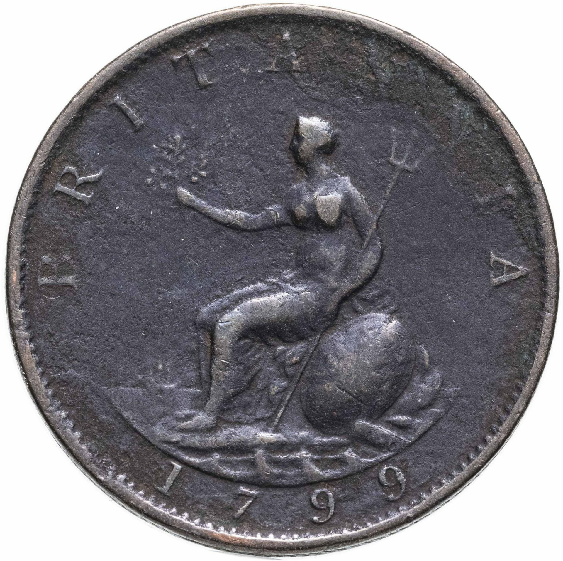 Великобритания 1/2 пенни penny 1799, Медь, в сохранности F