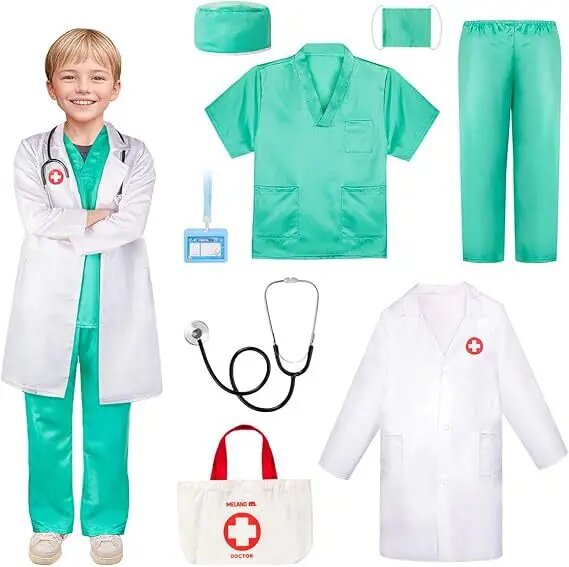 Костюм врача для детей 120cm, light gree 8 pcs set