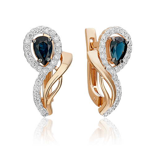 Серьги, красное золото, 585 проба, бриллиант, сапфир