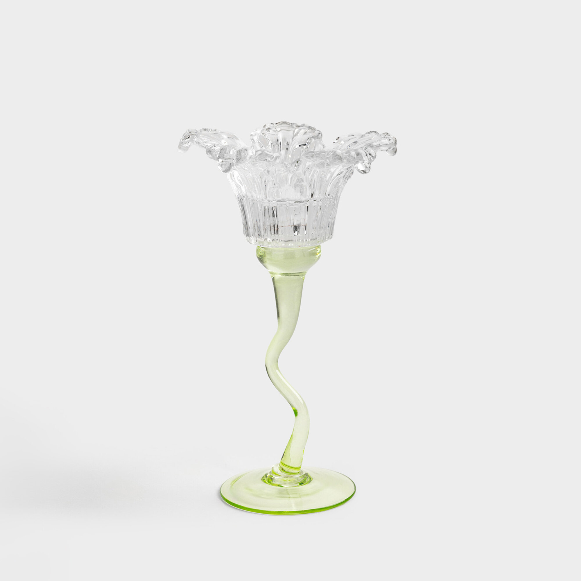 Подсвечник, 21 см, для чайной/тонкой свечи, на ножке, стекло Р, зеленая ножка, Цветок, Fleur color, Kuchenland