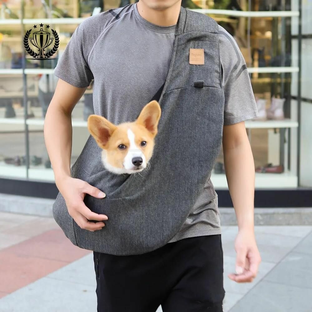 GM Слинг сумка переноска для кошек и собак малых пород Doglemi темно-серая, до 10кг / Шпицельшоп