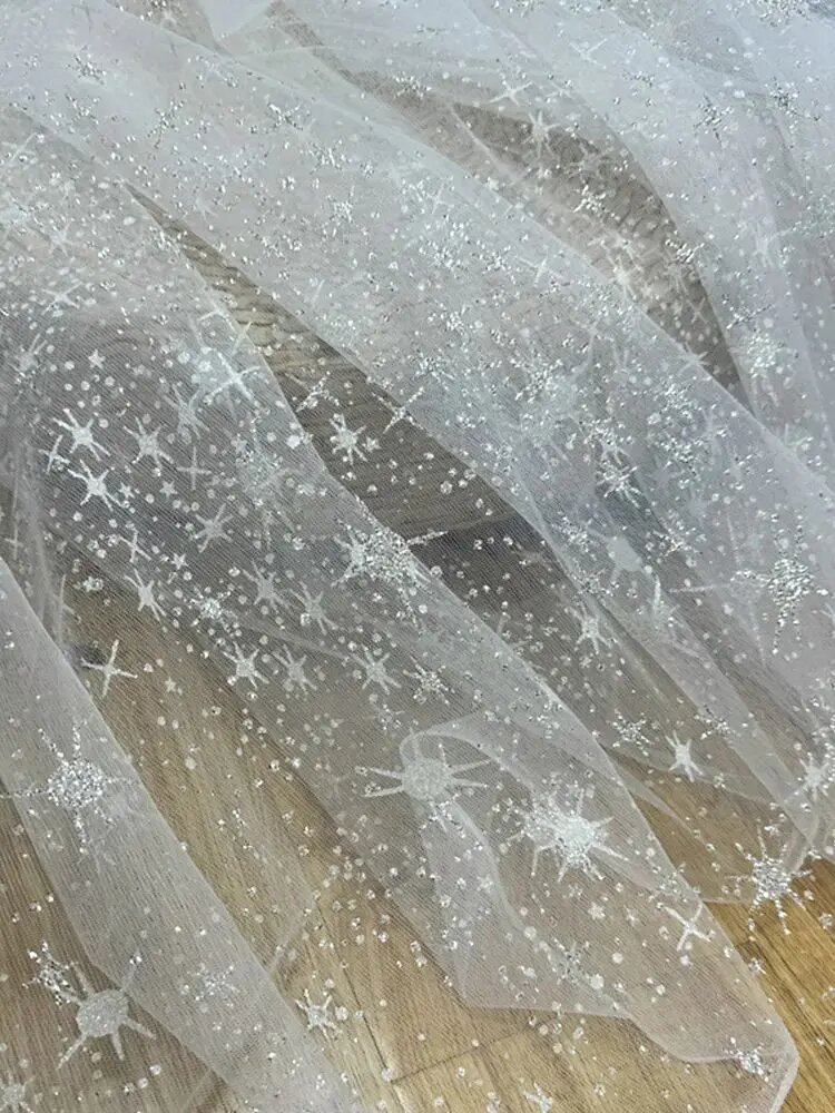 Сетка с пайетками White Silver sequins, 1M