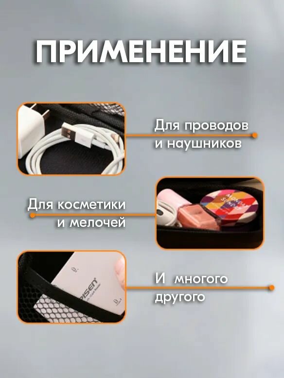 Чехол-кейс на молнии для проводных наушников, для зарядки и кабеля - Органайзер для хранения мелочей (orange)