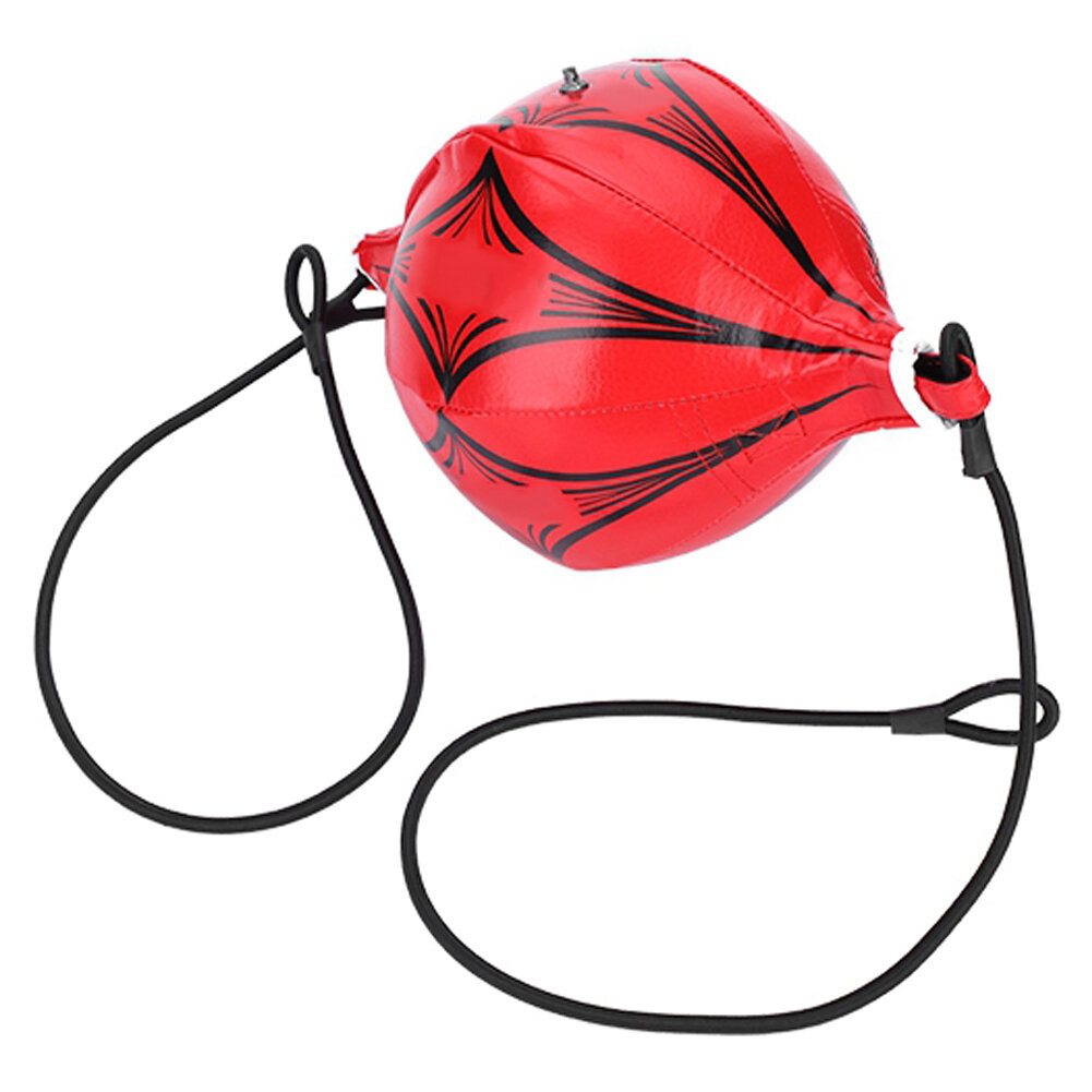 Шар для бокса из кожи для тренировки скорости двусторонний мешок для ММА груша (красный) материал ПУ кожа размер 41*15*7 см вес 353 г диаметр 30 см длина верёвки с одной стороны 70 см общая длина 180 см