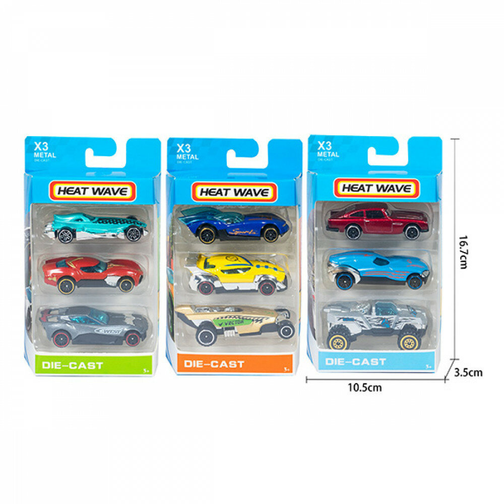 Набор машинок JB0404567 от GUANGDONG JAKE, металлические, 3 шт. в ассортименте