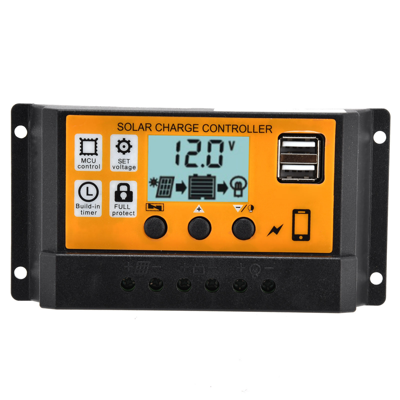Умный контроллер 10A, 12-24В, двойной USB, 3-ступенчатый регулятор