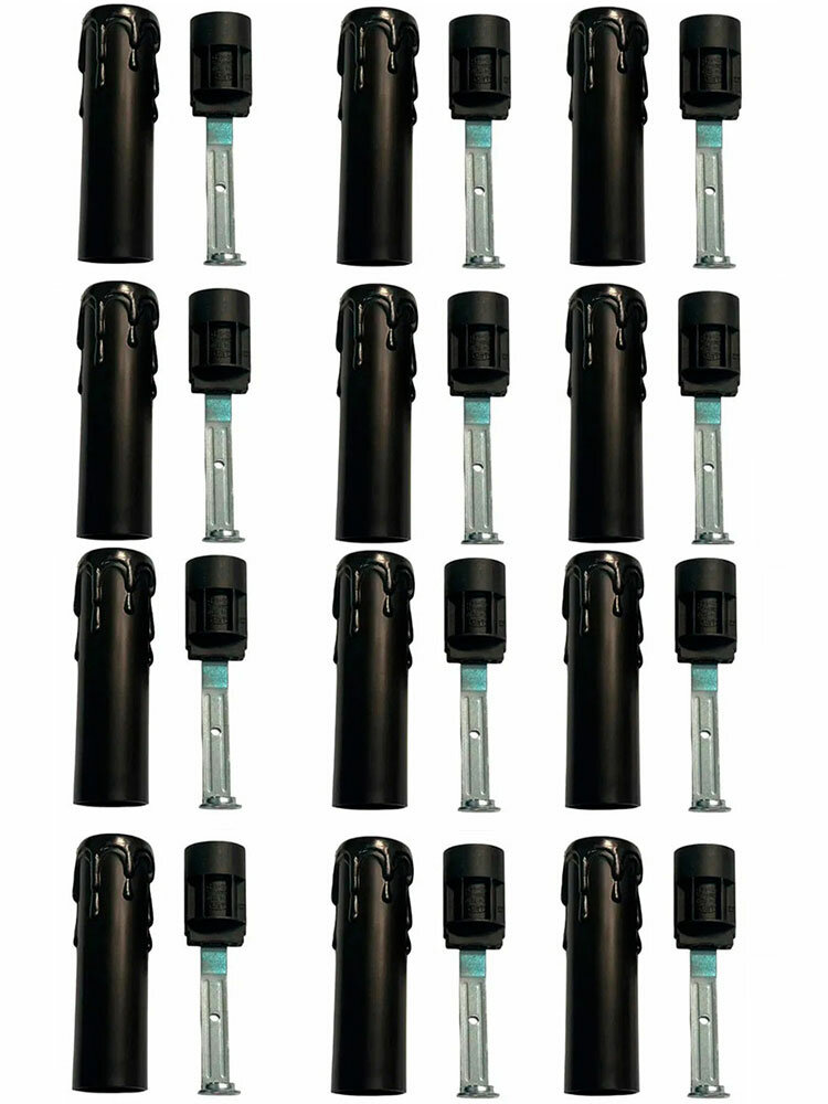 Патрон оплавленная свеча, (оплывшая свеча) Е14 для люстры в сборе, 100 мм, черный, Е14, 12 шт