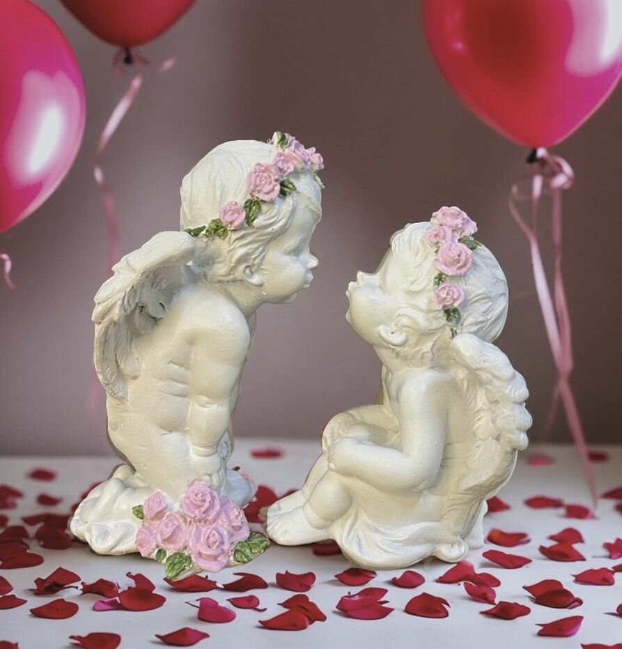 Фигурка "Ангелочки целуются" (набор из 2-х) H-16см L-17см W-10см Цвет: Белый с розовым