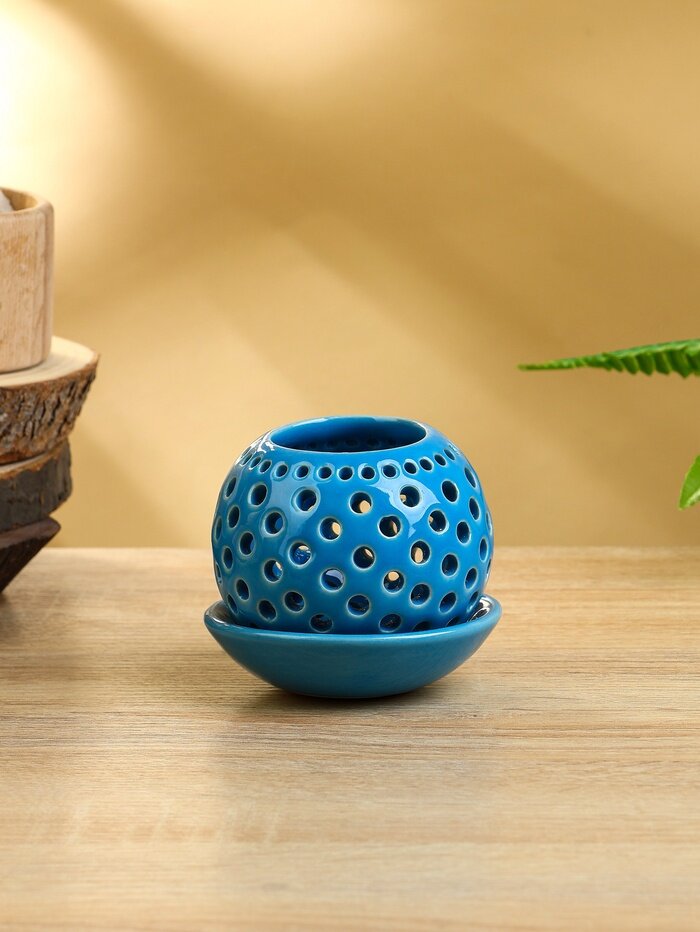 Подсвечник «Шар», 9.5×9.5×9 см, керамика, голубой