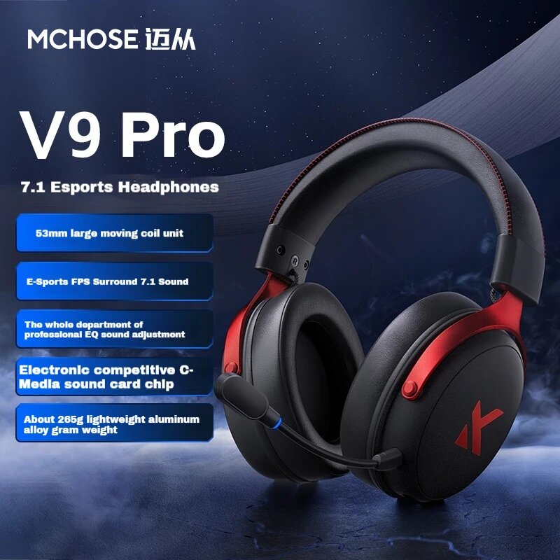 MCHOSE V9 Pro Беспроводные игровые наушники с шумоподавлением, V9 Pro-7.1 Red