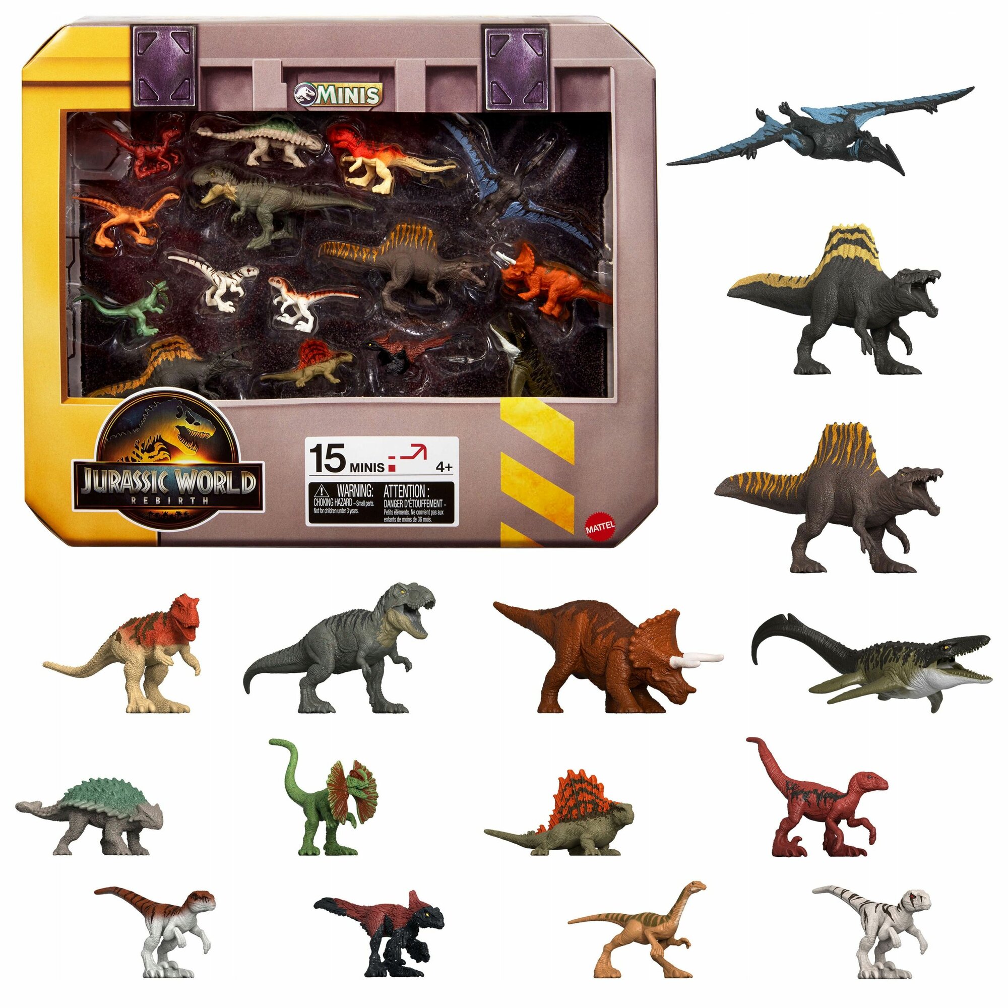 Фигурка Динозавра Mattel Jurassic World Rebirth - Набор из 15 минифигурок динозавров - Мир Юрского периода JGB53