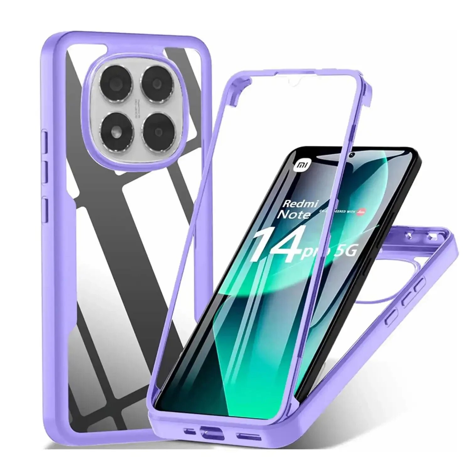 Чехол для Poco M7 Pro C75 X7 X6 X5 X3 M7 M6 M5S F6 F7 C65 C71 360 Прозрачный защитный чехол для всего тела Bult in Screen Protector Поко Х6 Про, Purple