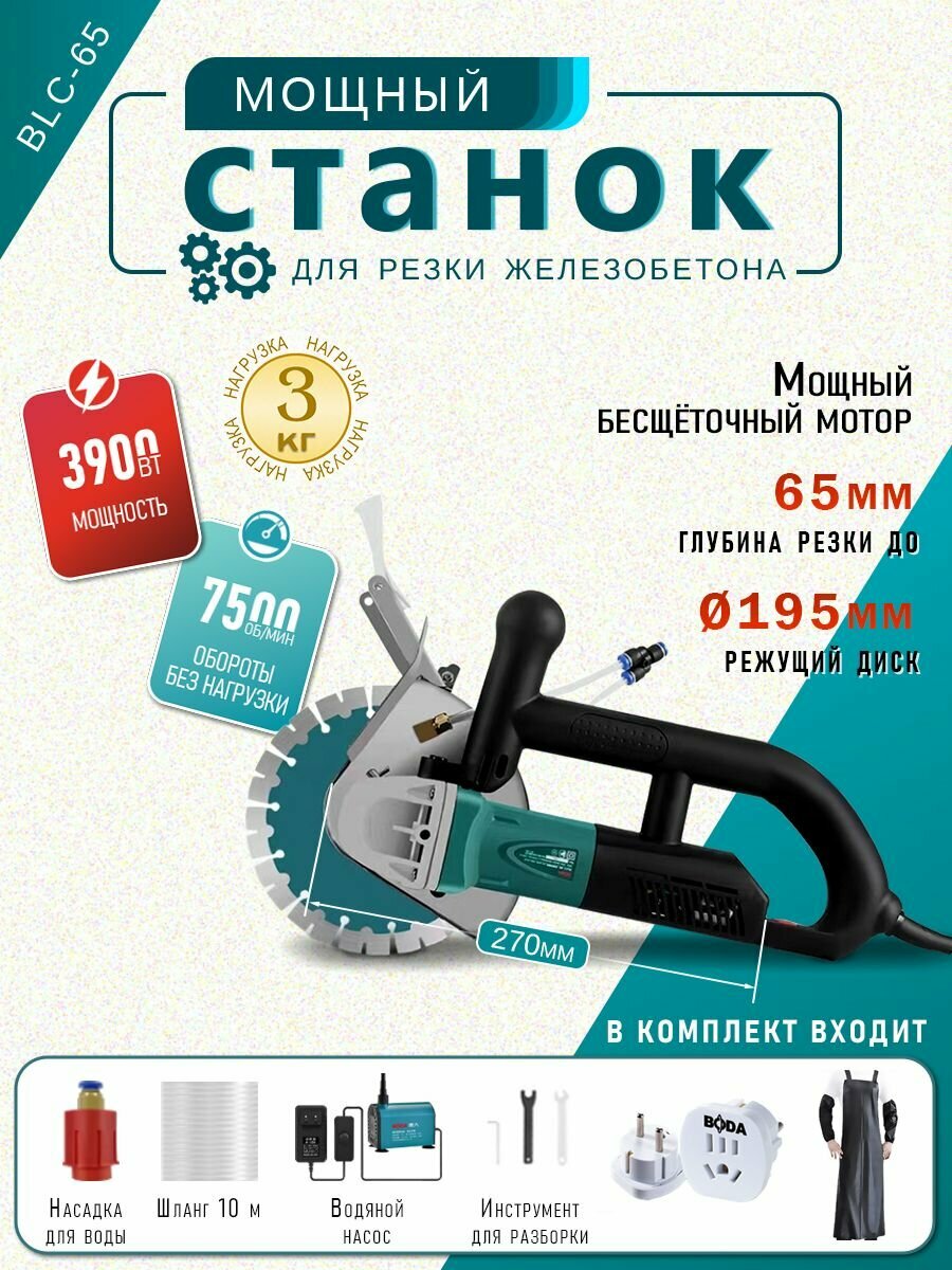 Долбежный станок, BODA, бесщеточный, BLC1-65, мощный станок для резки железобетона (без пильного полотна)