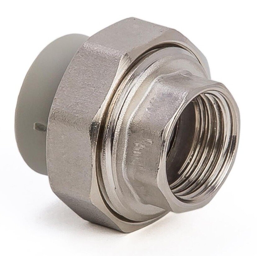 Муфта комбинированная Lammin / Ламмин разъемная с внутренней резьбой, полипропиленовая, серая, диаметр подключения 20мм, резьба 1/2дюйма / фитинги