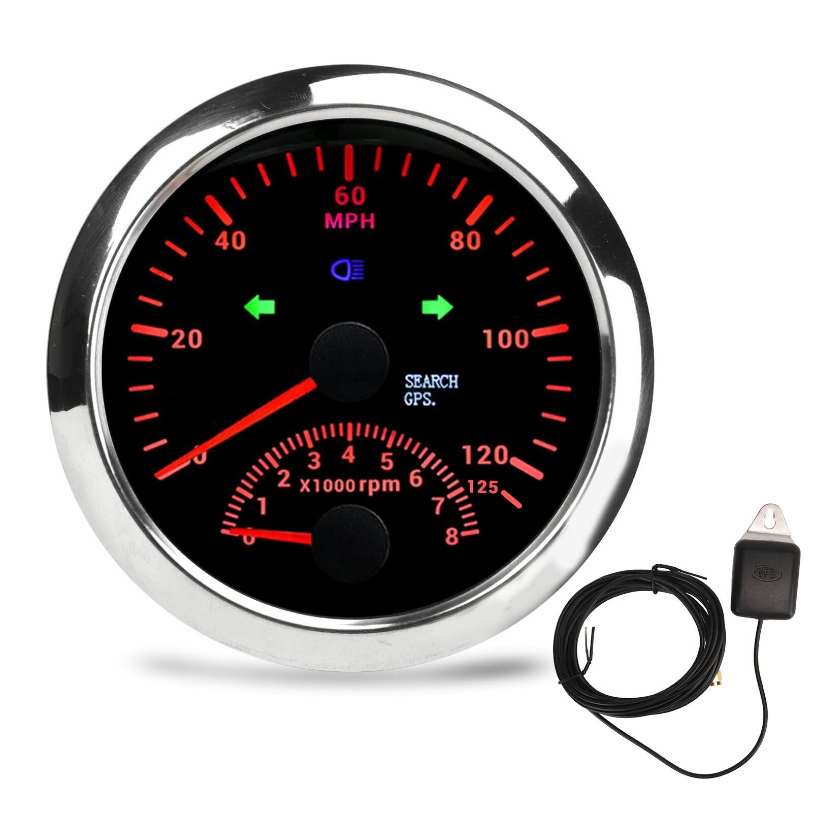 GPS-датчик скорости 85мм 0-125 миль/ч (черный циферблат)