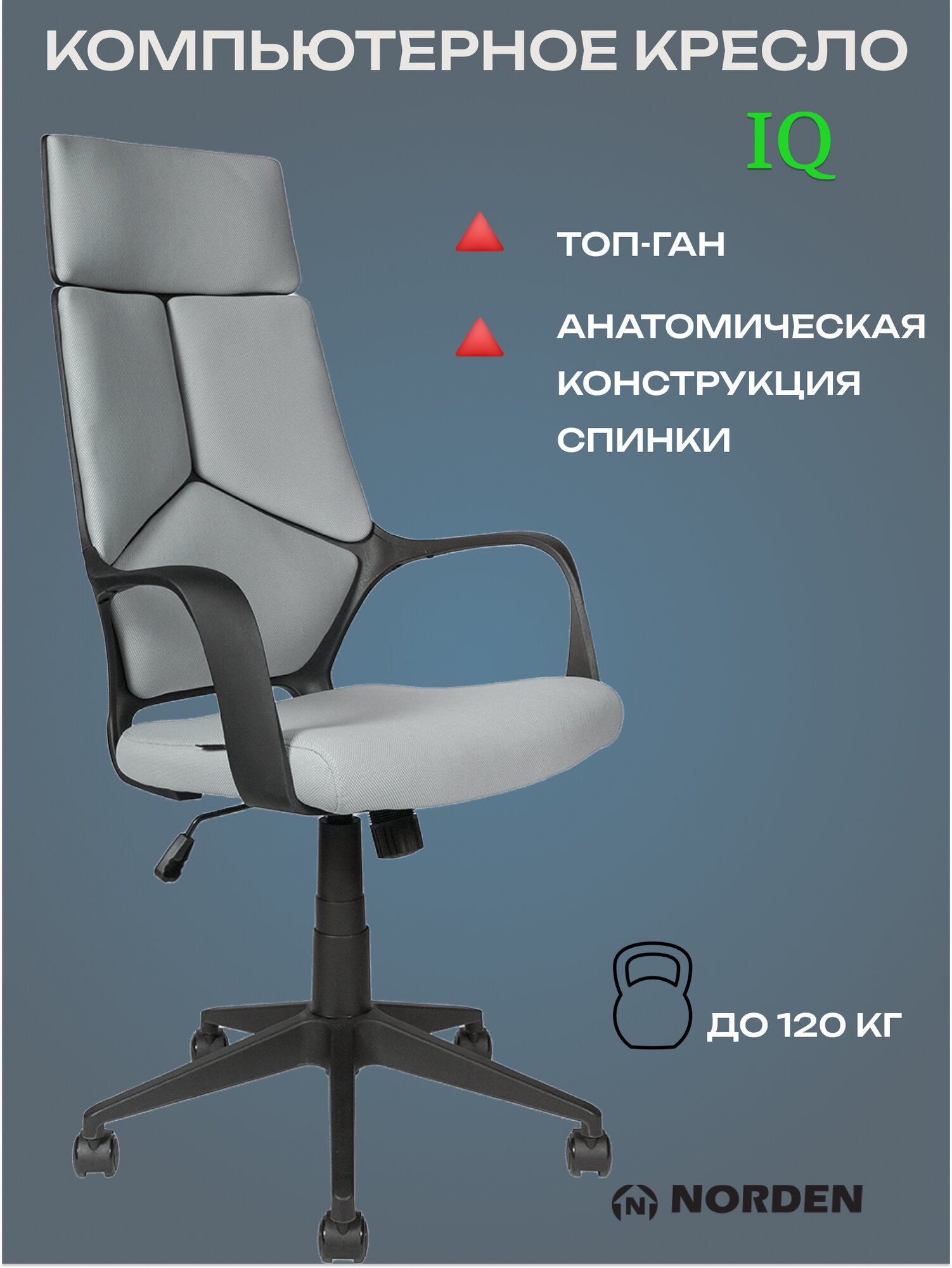Norden компьютерное кресло Айкью / IQ черный пластик, светло-серая ткань