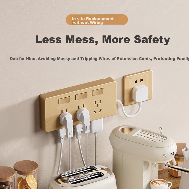 AUX AUX Extension Socket with Power Cord Multi-function Bedroom Wall Expansion Conversion Socket Kitchen Plug-in Power Strip Plug Board 10A+16A Right Angle Connection Gold