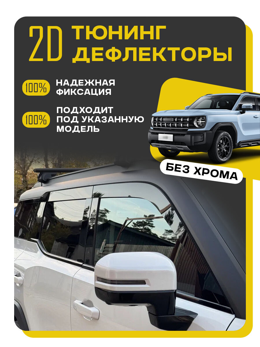Плоские тюнинг дефлекторы для Haval H3 (2024-н. в) 2d дефлекторы / Ветровики на Хавэйл Н3. Комплект 6 шт.