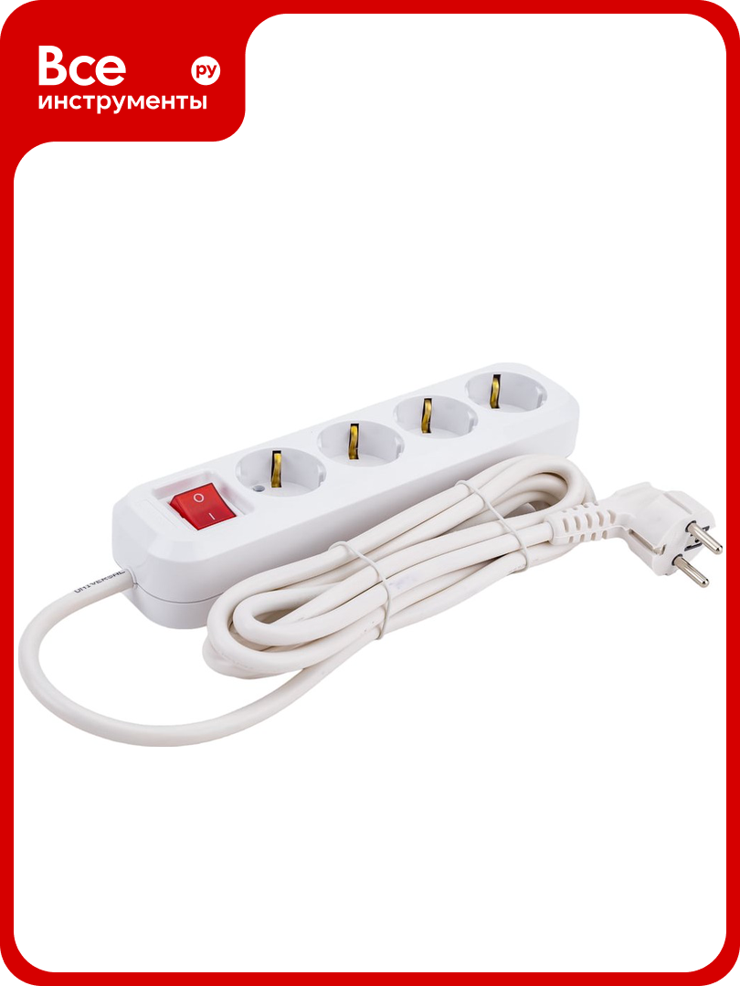 Удлинитель UNIVersal s-304а пвс 3/1,5 4гн. с заземлением, с выключателем, длина 3м (еврослот) 1734