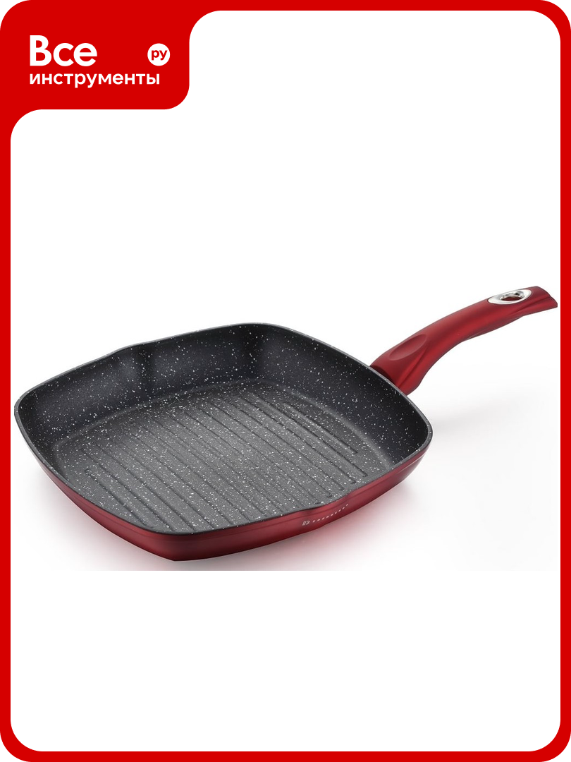 Сковорода-гриль EDENBERG 28 см красная EB-7414 из литого алюминия с тефлоновым антипригарным покрытием и несъемной