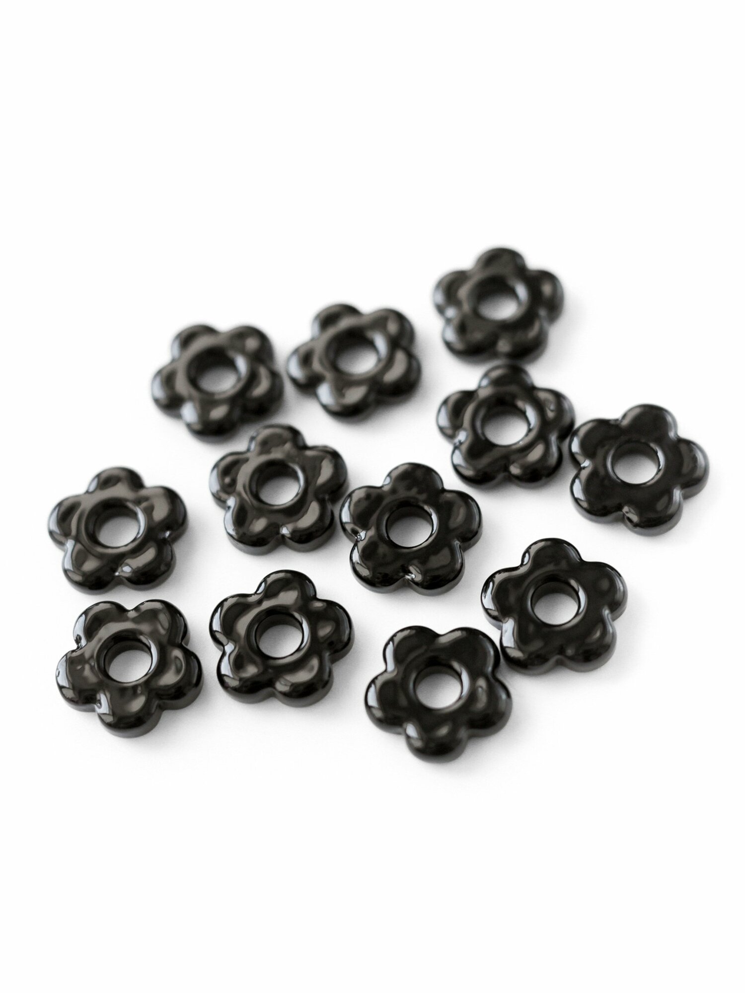 Бусины цветок Лэмпворк стекло 5 шт, черный, 15-16x16x3.5-4.5 мм