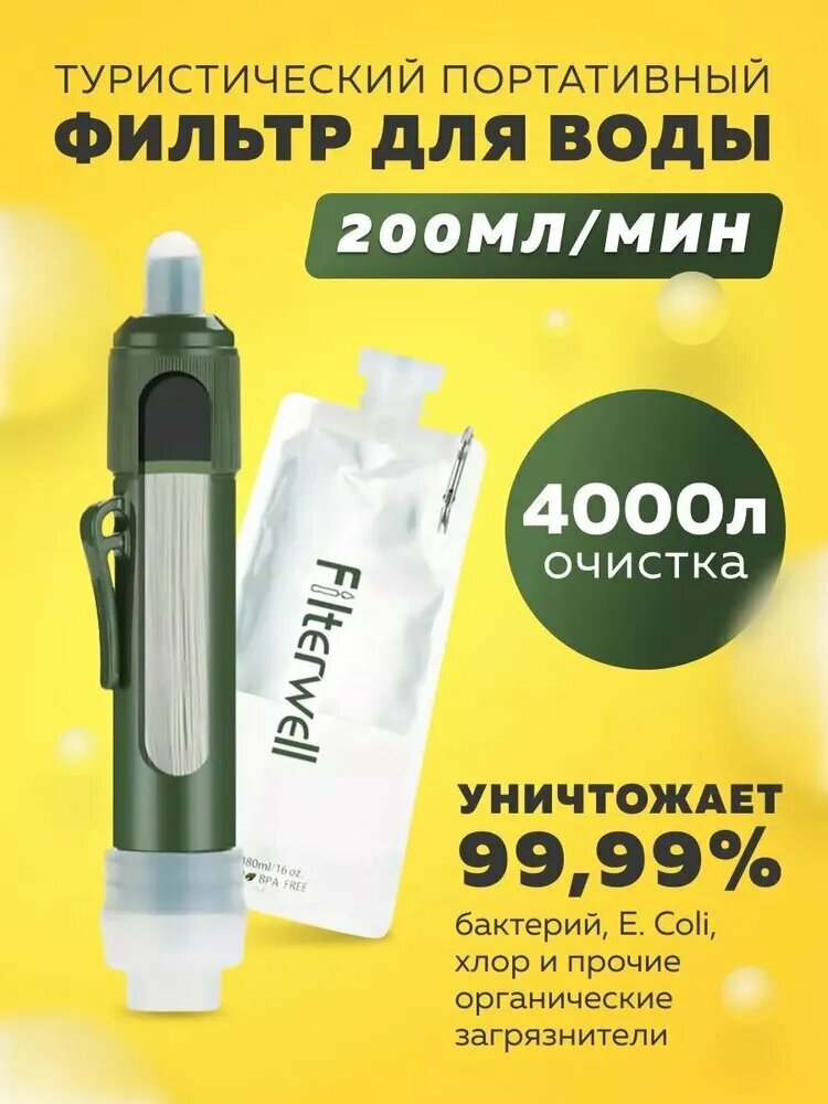 Фильтр для воды JY-XG-01, переносной, зеленый, компактный, 4х15 см