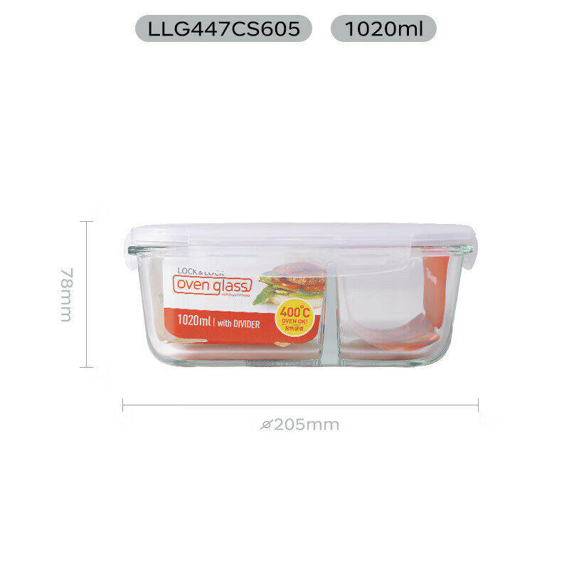 LOCK&LOCK Heat Resistant Glass Food Storage Container Microwave Lunch Box for Office Workers Student Bento Box 1020ml with Bento Bag