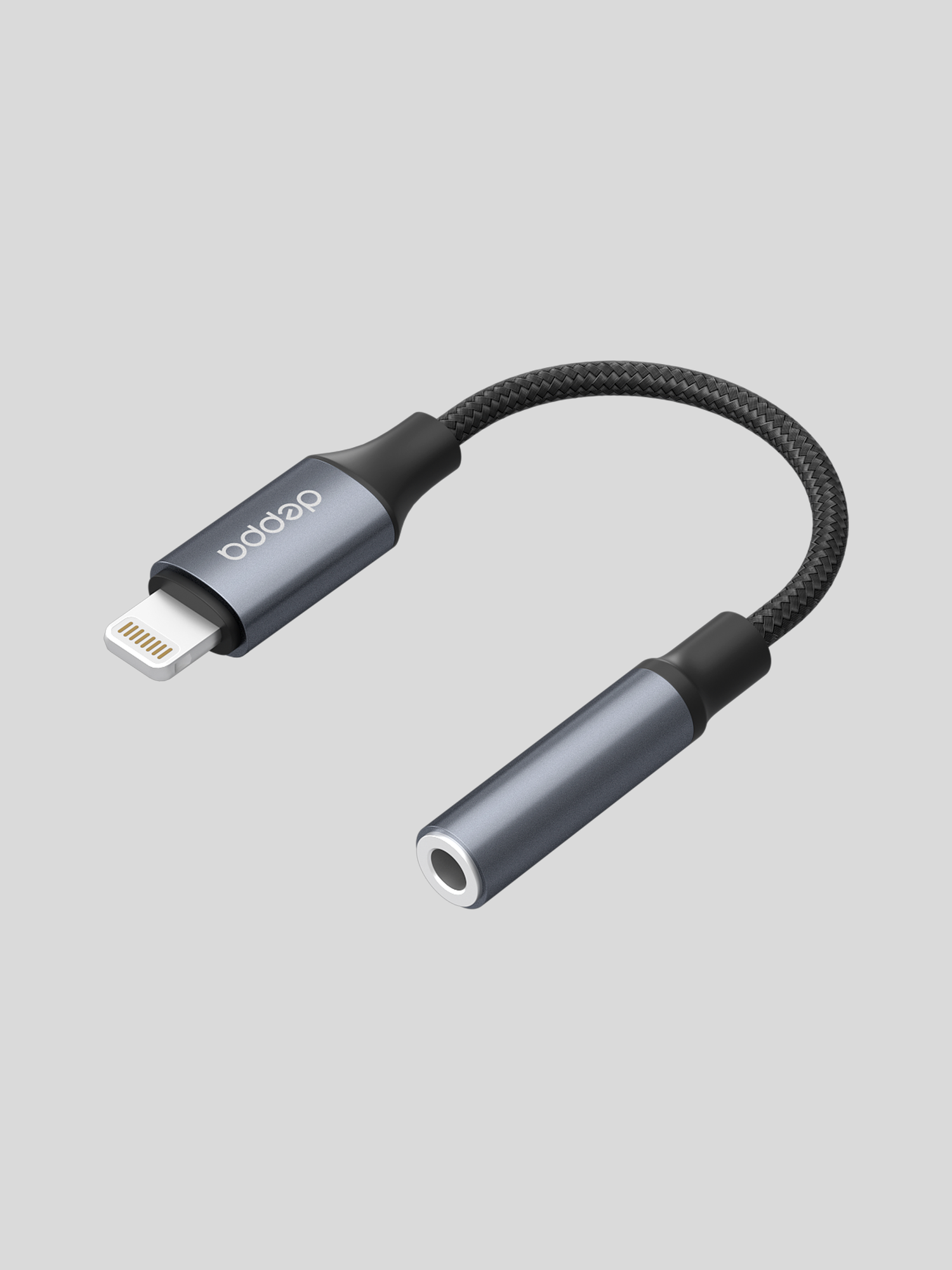 Переходник-адаптер Lightning 8-pin (M) - 3.5 mm jack (F), металл, графит, Deppa, 72407