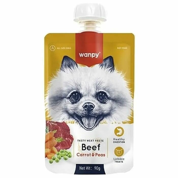 Wanpy Dog Мясной мусс из говядины и моркови с горохом, 90 г